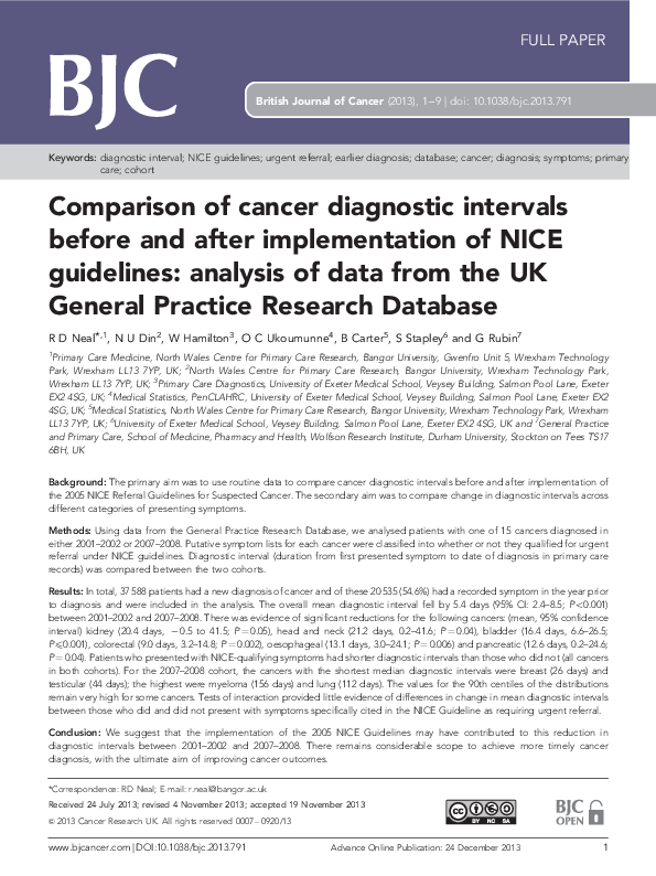 (PDF) Comparison of cancer diagnostic intervals before and after ...