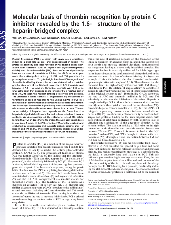 (PDF) Molecular basis of thrombin recognition by protein C inhibitor ...