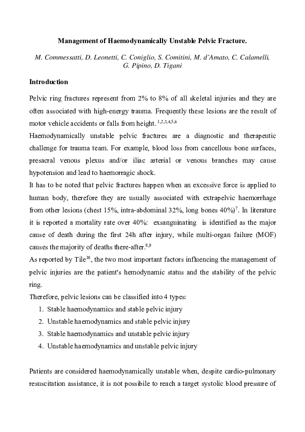 (PDF) Management of Haemodynamically Unstable Pelvic Fracture