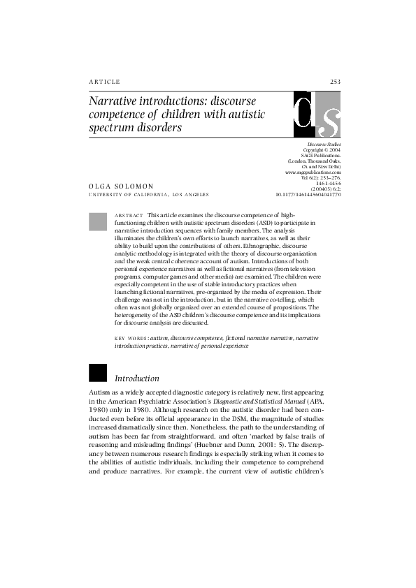 (PDF) Narrative introductions: discourse competence of children with ...