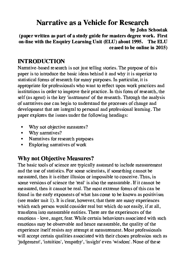(PDF) Narrative as a Vehicle for Research