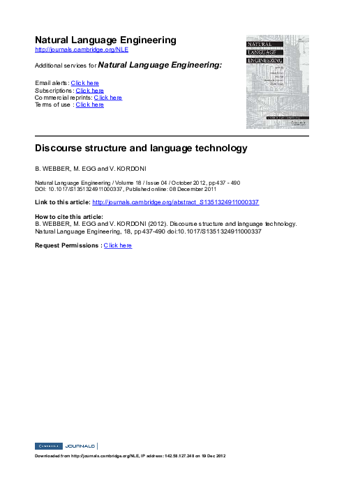 (PDF) Discourse structure and language technology