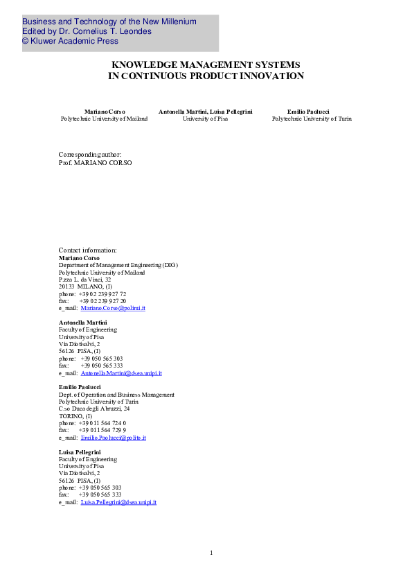 (PDF) Knowledge Management Systems in Continuous Product Innovation