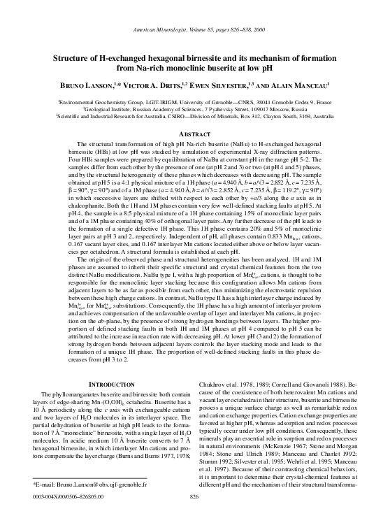 (PDF) Structure of H-exchanged hexagonal birnessite and its mechanism ...