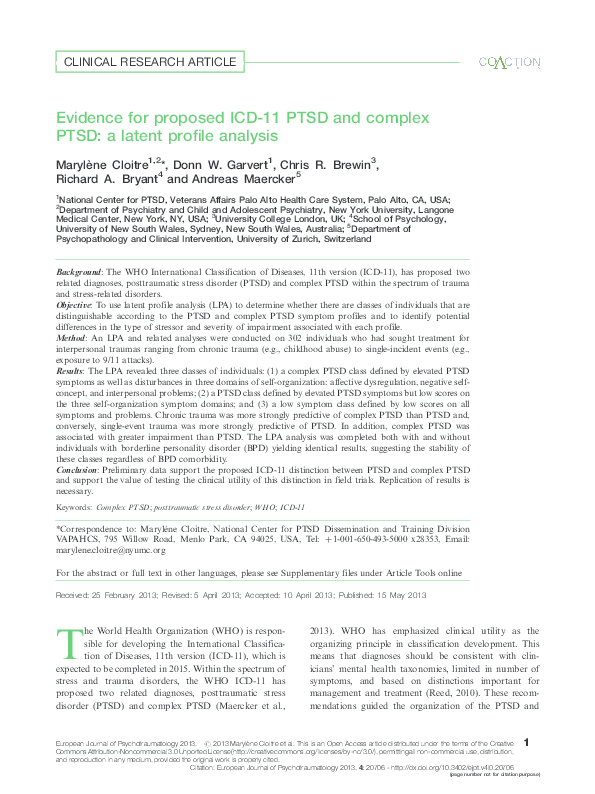 (PDF) Evidence for proposed ICD-11 PTSD and complex PTSD: a latent ...