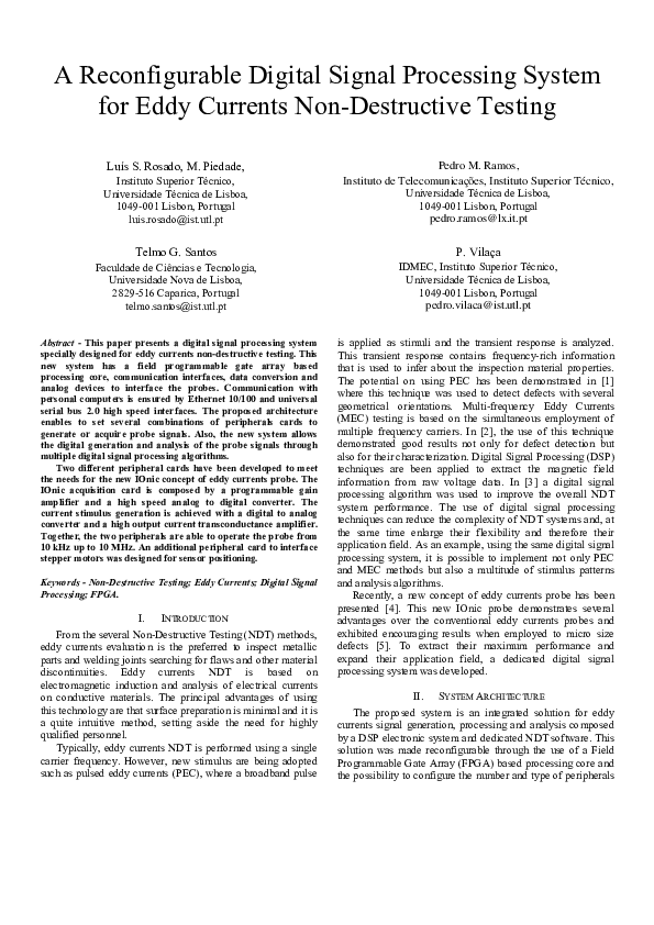 Pdf A Reconfigurable Digital Signal Processing System For Eddy Currents Non Destructive Testing