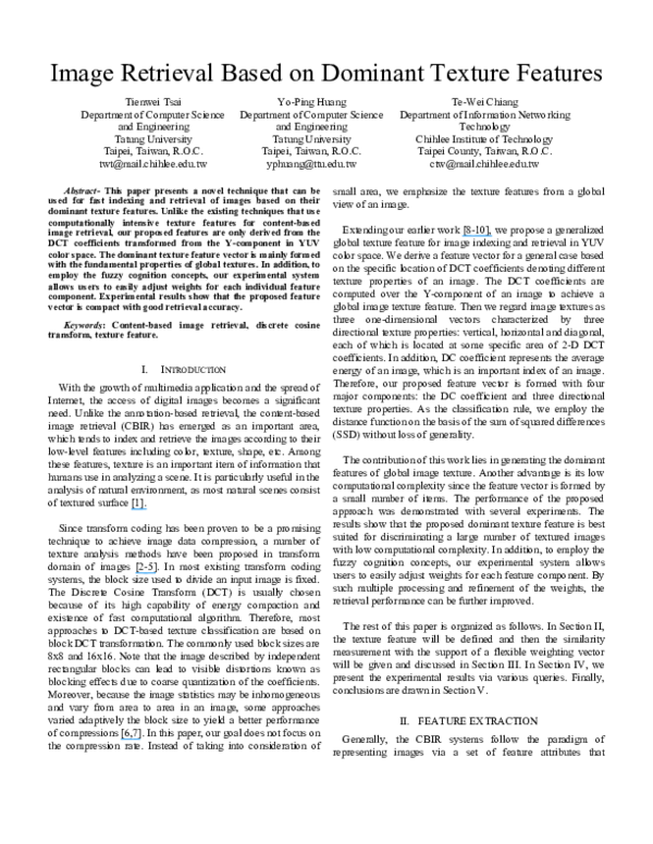 Pdf Image Retrieval Based On Dominant Texture Features