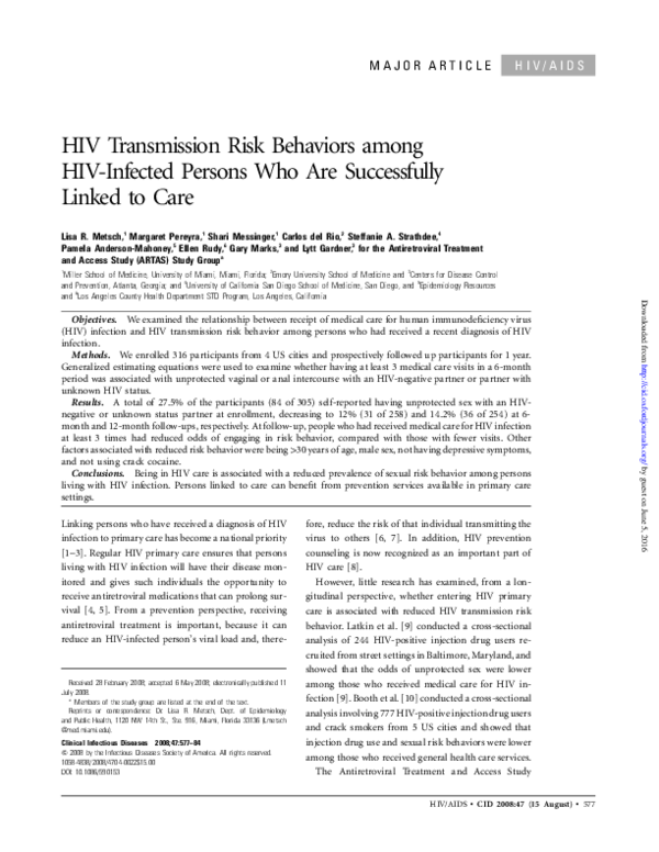 (PDF) HIV transmission risk behaviors among HIV-infected persons who ...