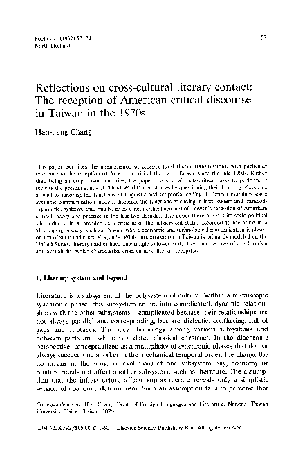(PDF) Reflections on cross-cultural literary contact: The reception of ...