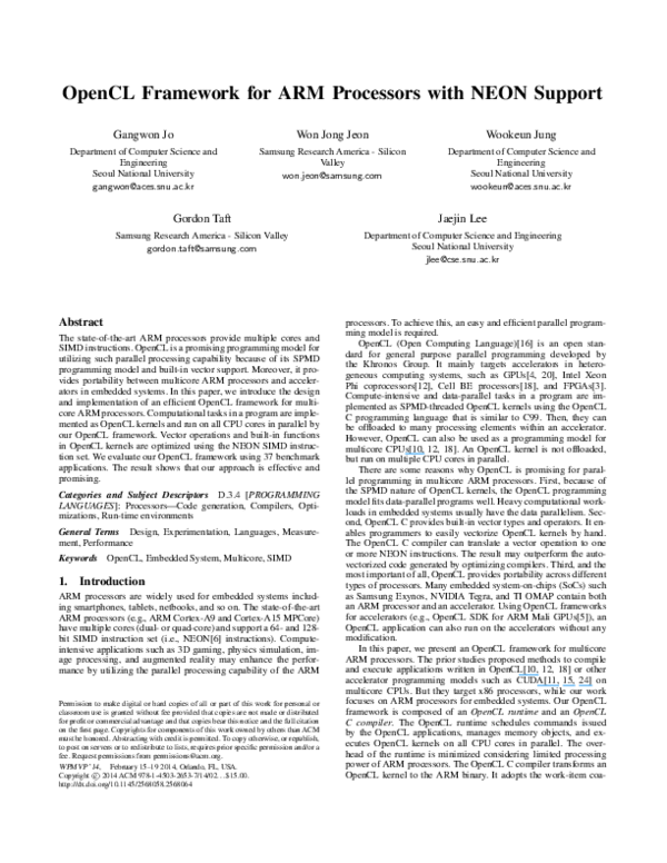 Pdf Opencl Framework For Arm Processors With Neon Support 