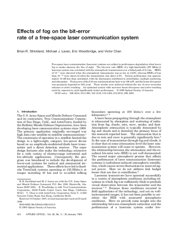 (PDF) Effects of Fog on the Bit-Error Rate of a Free-Space Laser ...