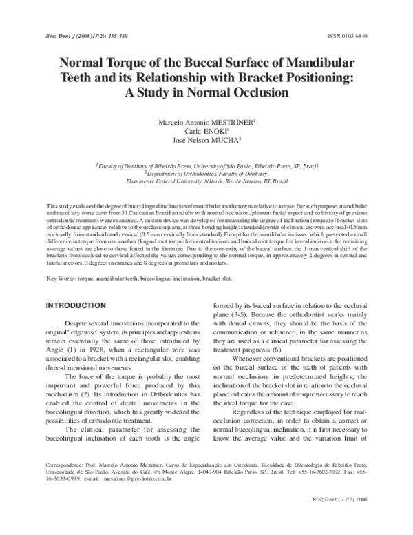 (PDF) Normal torque of the buccal surface of mandibular teeth and its ...