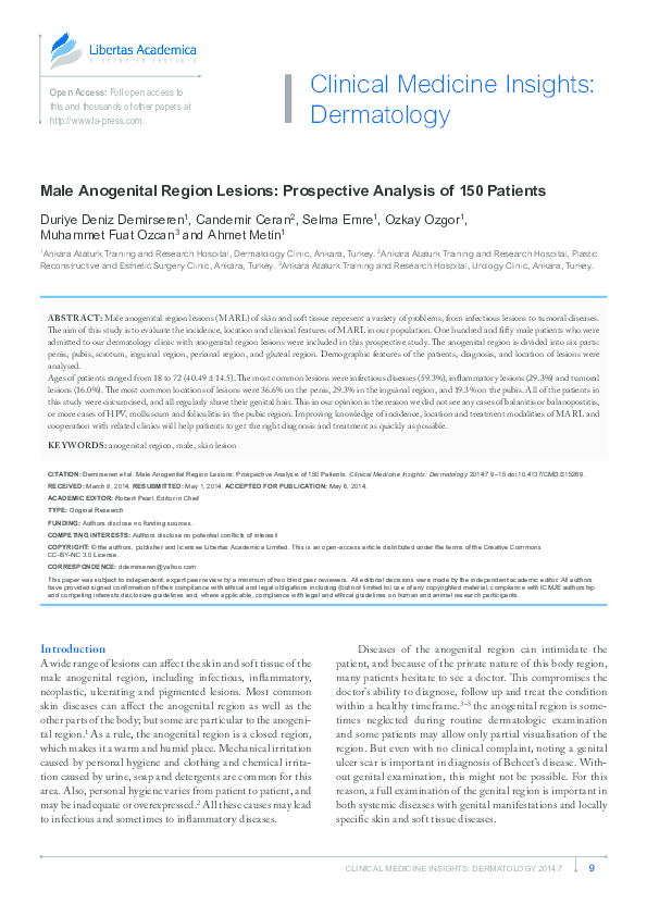 (PDF) Male Anogenital Region Lesions: Prospective Analysis of 150 Patients