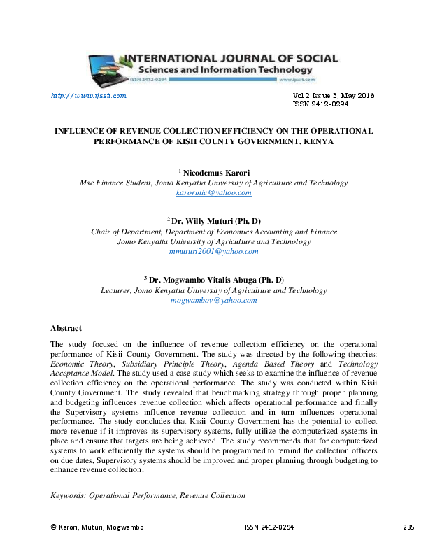 (PDF) INFLUENCE OF REVENUE COLLECTION EFFICIENCY ON THE OPERATIONAL ...