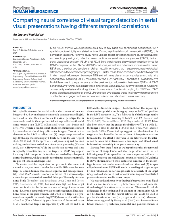 Pdf Comparing Neural Correlates Of Visual Target Detection In Serial
