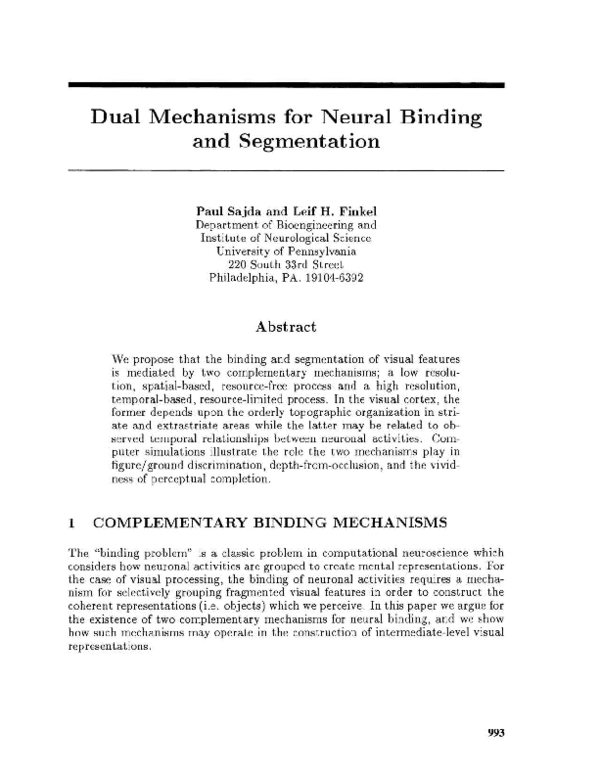 (PDF) Dual mechanisms for neural binding and segmentation | Paul Sajda - Academia.edu
