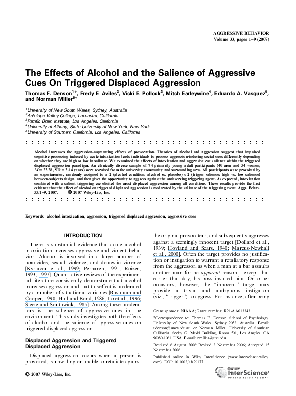 (PDF) The effects of alcohol and the salience of aggressive cues on ...