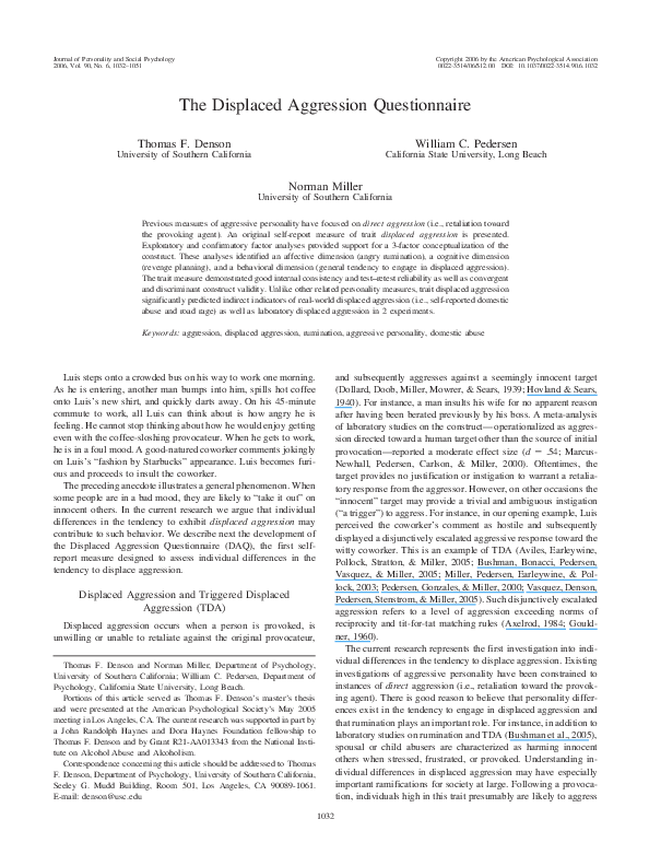 (PDF) The displaced aggression questionnaire