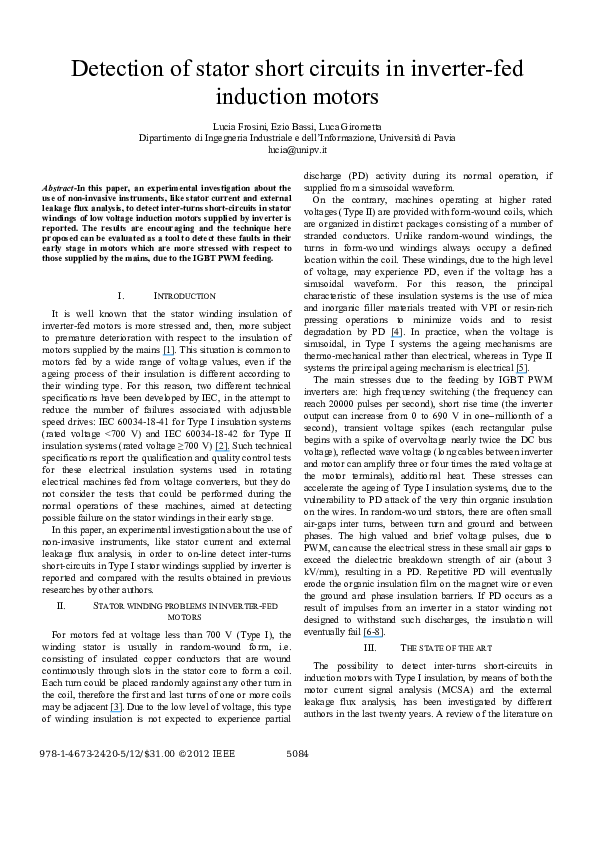 Pdf Detection Of Stator Short Circuits In Inverter Fed Induction Motors