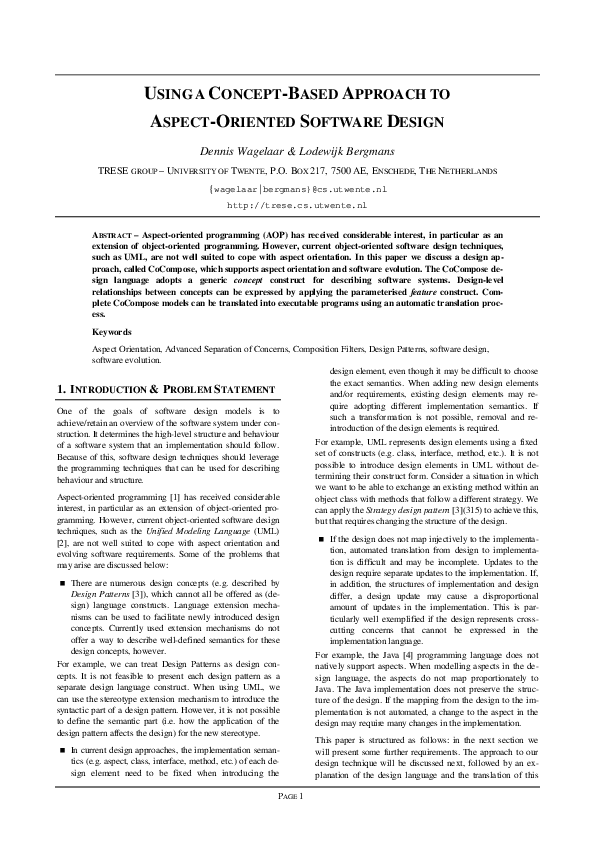 (PDF) Using a Concept-Based Approach to Aspect-Oriented Software Design