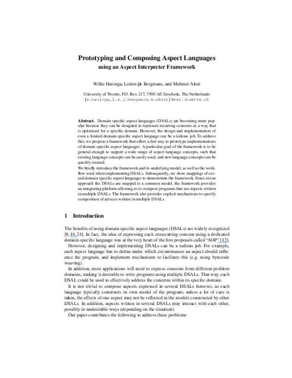 Pdf Prototyping And Composing Aspect Languages Using An Aspect