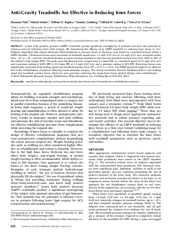 (PDF) Anti-gravity treadmills are effective in reducing knee forces