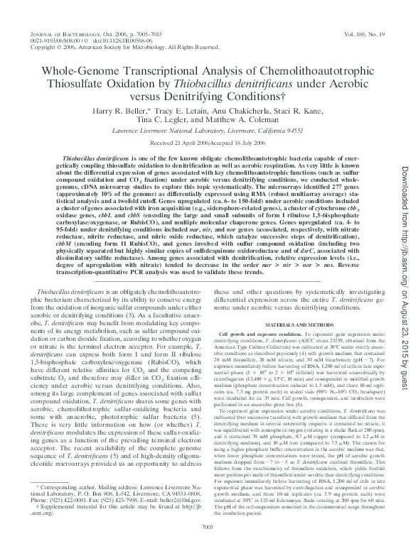 (PDF) Whole-Genome Transcriptional Analysis of Chemolithoautotrophic ...