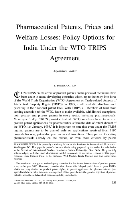 (PDF) Pharmaceutical patents, prices and welfare losses: Policy options ...