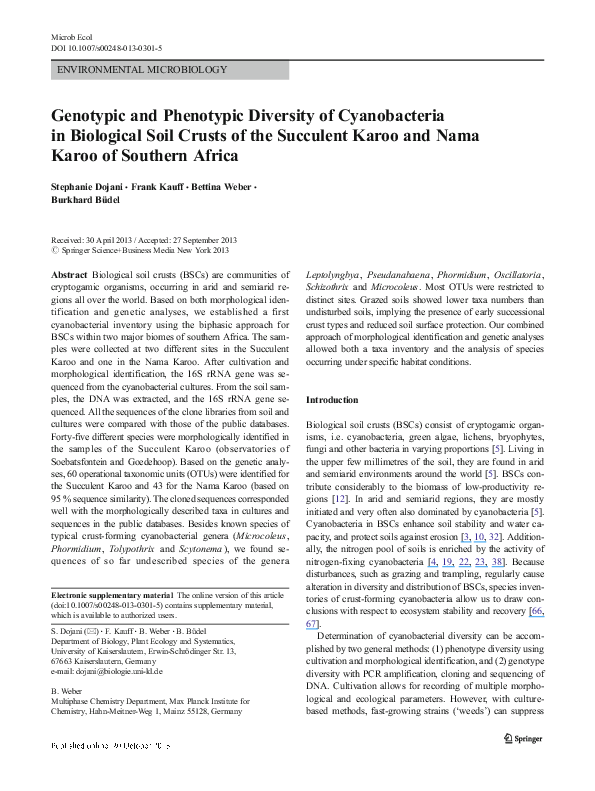 (PDF) Genotypic and Phenotypic Diversity of Cyanobacteria in Biological Soil Crusts of the ...