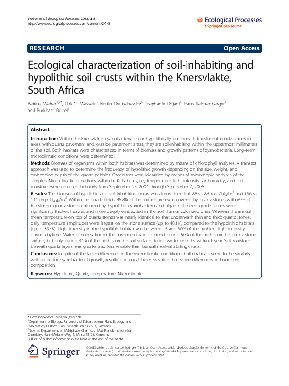 (PDF) Ecological characterization of soil-inhabiting and hypolithic ...