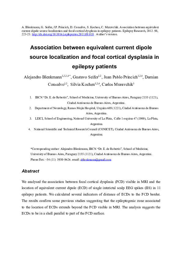 (PDF) Association between equivalent current dipole source localization and focal cortical ...