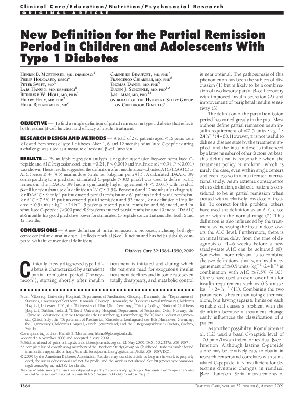 (PDF) New definition for the partial remission period in children and ...