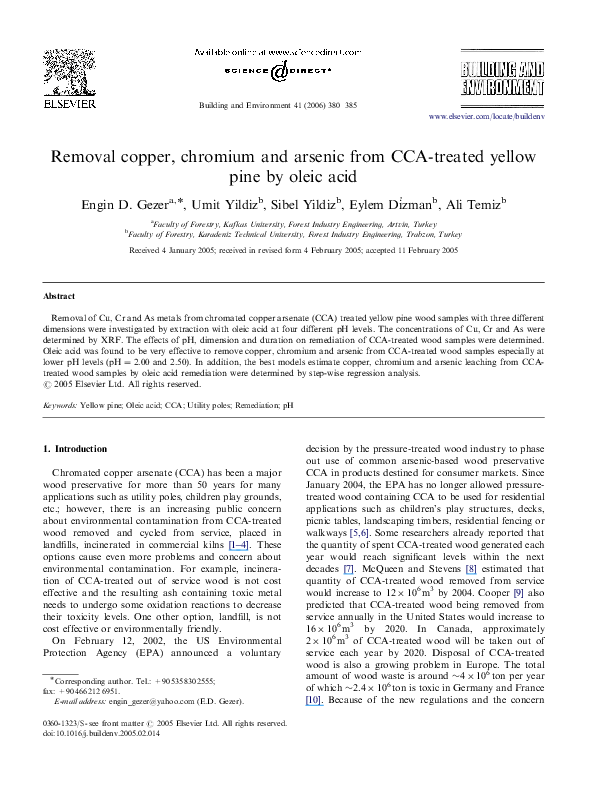 (PDF) Removal copper, chromium and arsenic from CCA-treated yellow pine ...