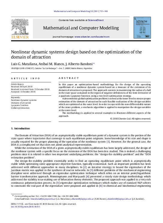 Pdf Nonlinear Dynamic Systems Design Based On The Optimization Of The