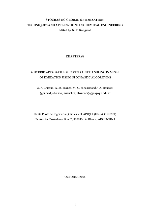 (PDF) A Hybrid Approach for MILNP Optimization Using Stochastic Algorithms