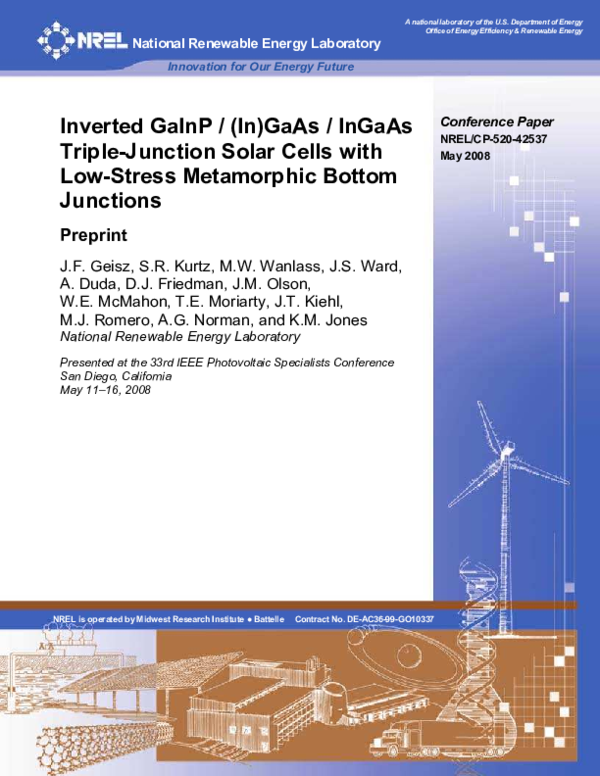 (PDF) Inverted GaInP / (In)GaAs / InGaAs triple-junction solar cells with low-stress metamorphic ...