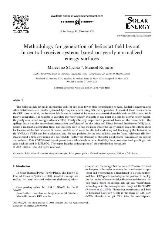 (PDF) Methodology for generation of heliostat field layout in central receiver systems based on ...