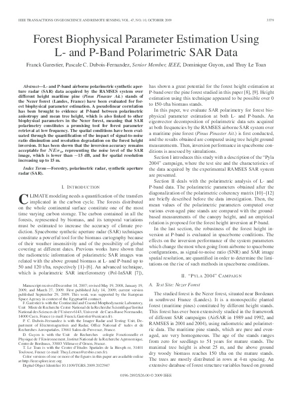 Pdf Forest Biophysical Parameter Estimation Using L And P Band