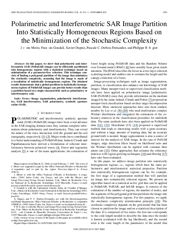 (PDF) Polarimetric and interferometric SAR image partition into statistically homogeneous ...