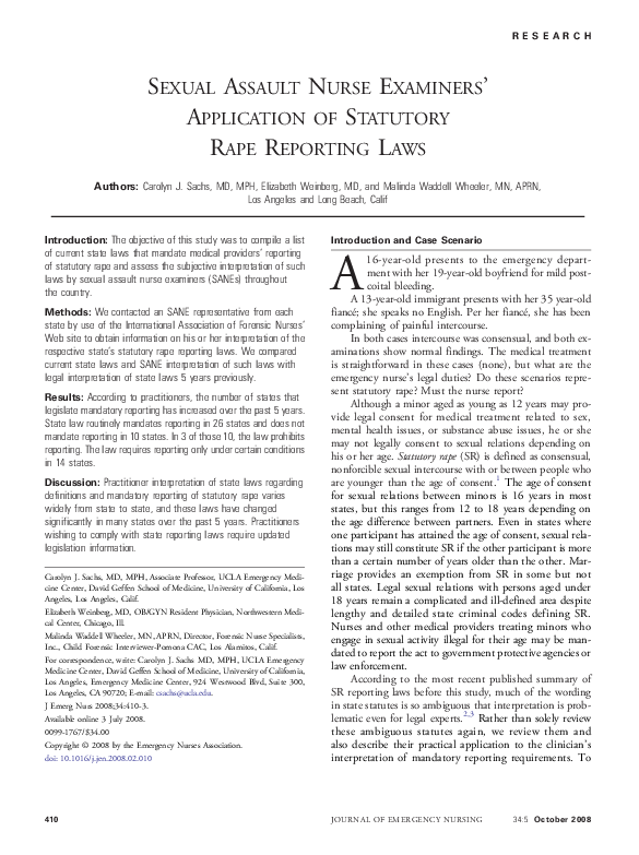 (PDF) Sexual Assault Nurse Examiners’ Application of Statutory Rape ...