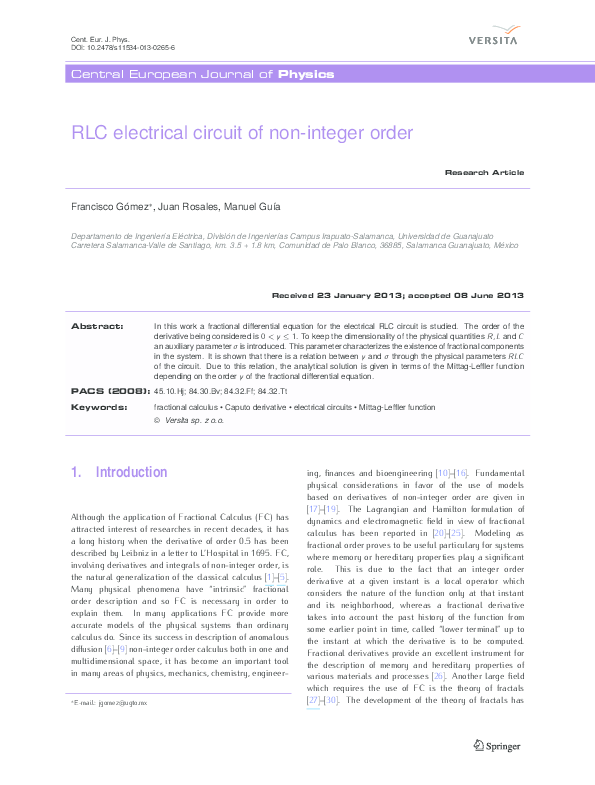 (PDF) RLC electrical circuit of non-integer order
