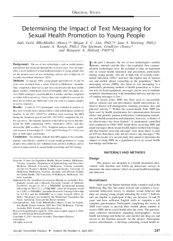 (PDF) Determining the impact of text messaging for sexual health ...