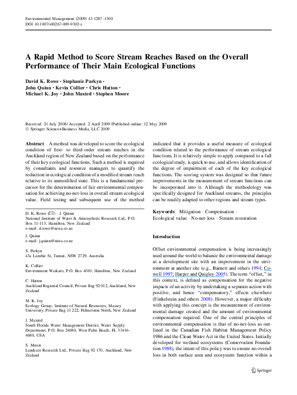 (PDF) A rapid method to score stream reaches based on the overall ...