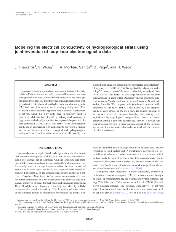(PDF) Modeling the electrical conductivity of hydrogeological strata using joint-inversion of ...