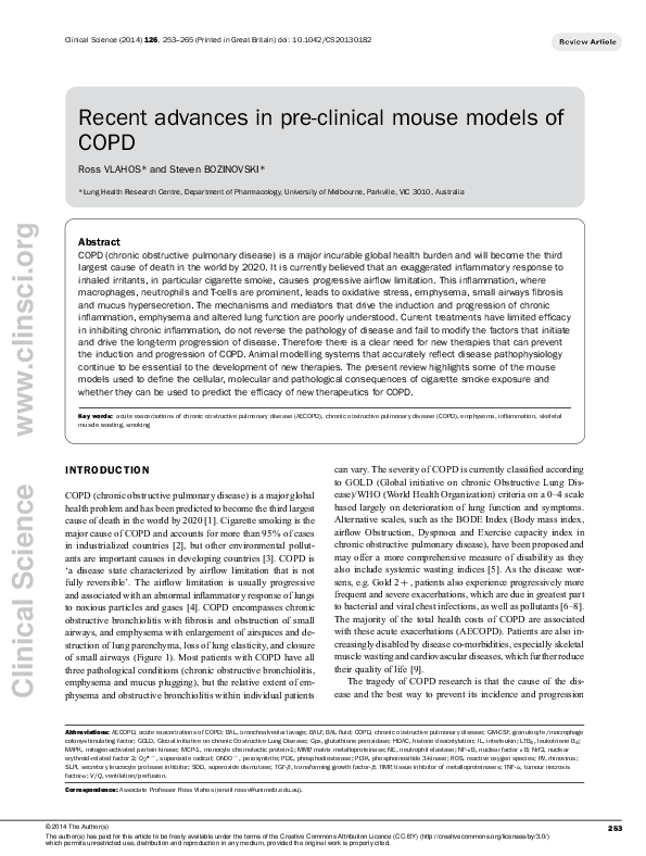 (PDF) Recent advances in pre-clinical mouse models of COPD | Steven ...