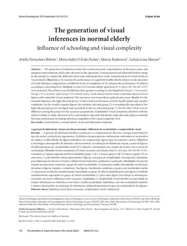 (PDF) The generation of visual inferences in normal elderly