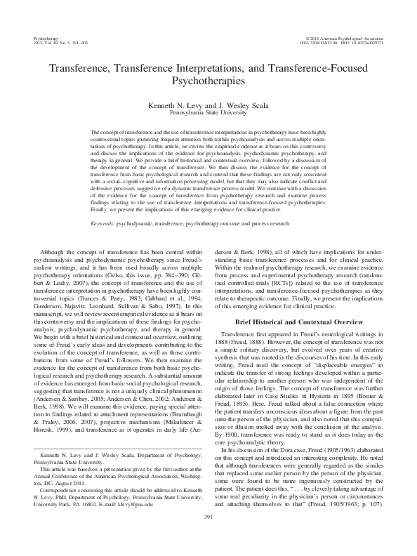 (PDF) Transference, transference interpretations, and transference ...