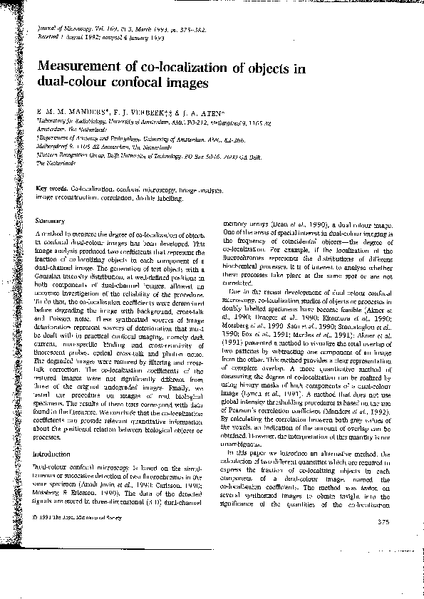 (PDF) Measurement of co-localization of objects in dual-colour confocal images