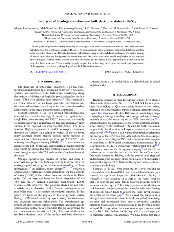 (PDF) STM/STS studies of the surface of Bi2Se3