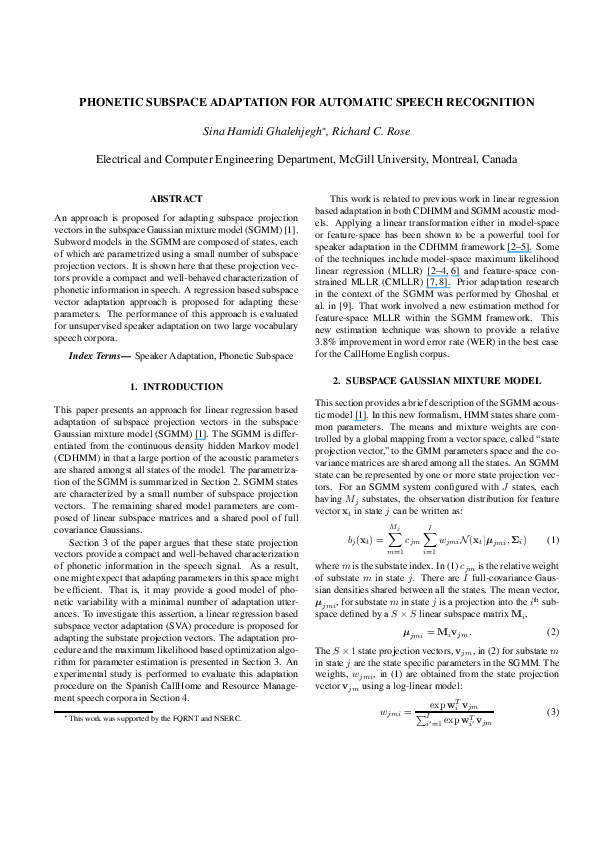 (PDF) Phonetic subspace adaptation for automatic speech recognition